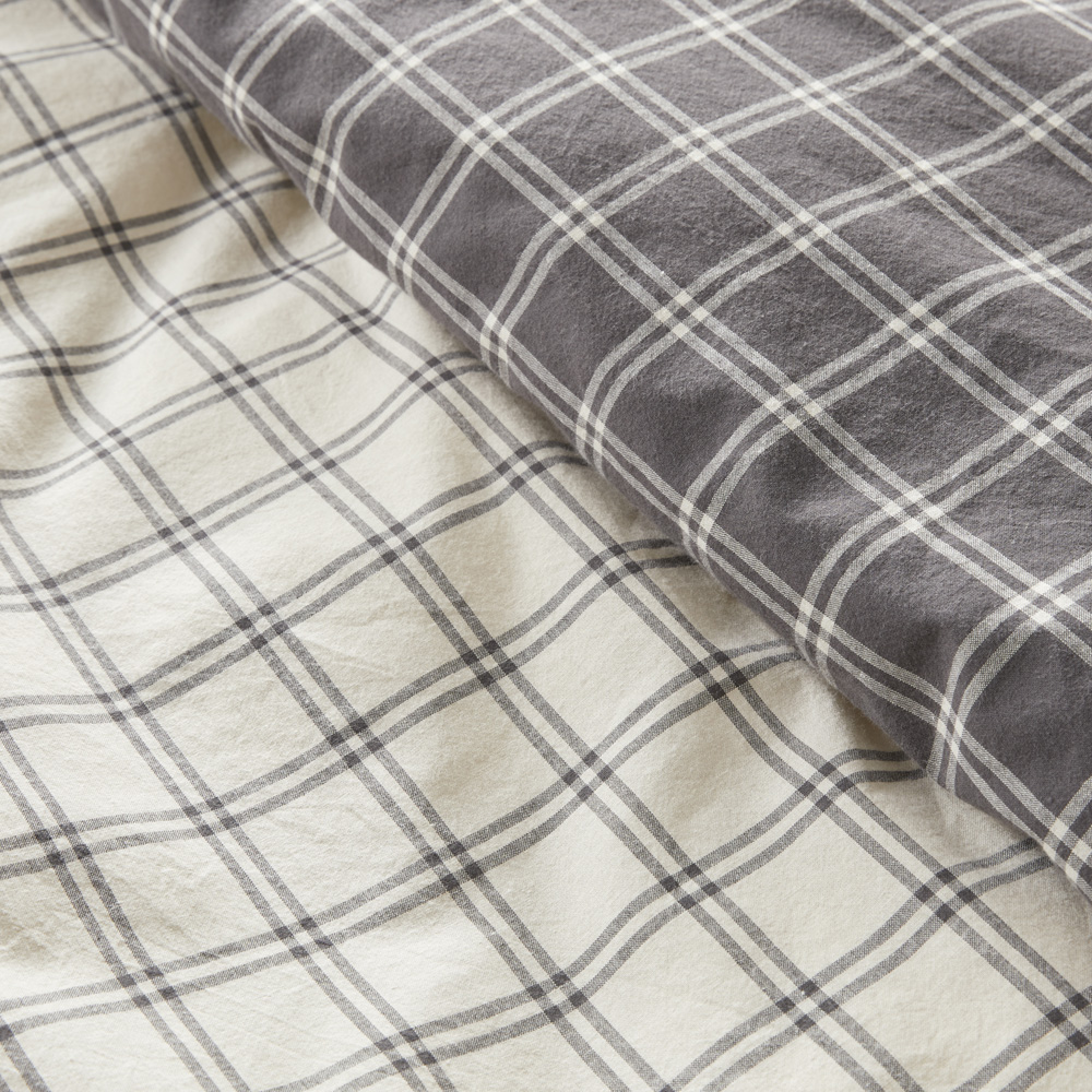 Stonewashed Cotton Charcoal Grid Quilt Cover Separates | Adairs