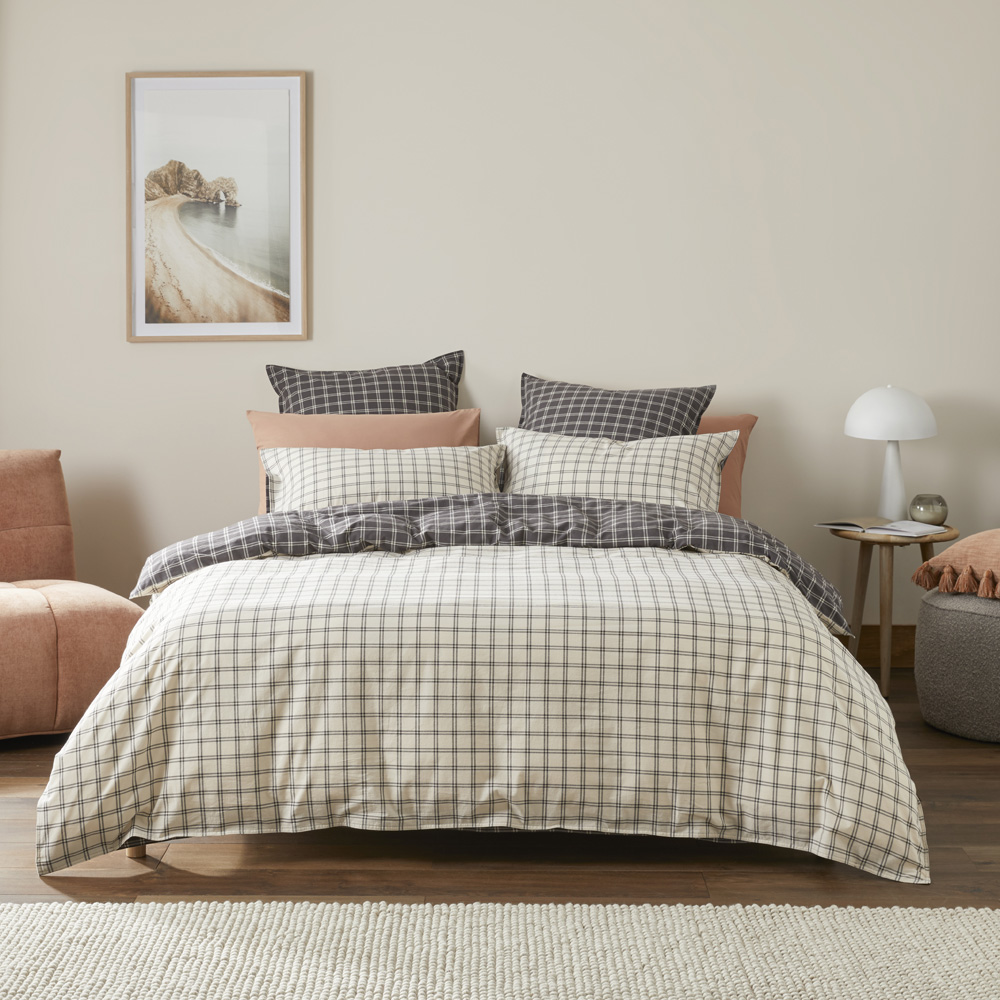 Stonewashed Cotton Charcoal Grid Quilt Cover Separates | Adairs