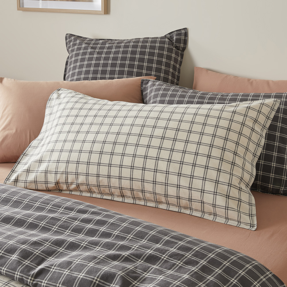 Stonewashed Cotton Charcoal Grid Quilt Cover Separates | Adairs