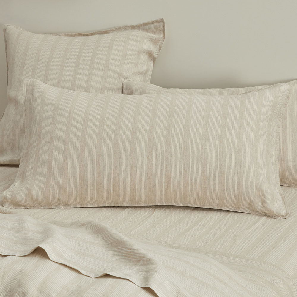 Vintage Washed Linen Fine White & Linen Stripe Pillowcases | Adairs