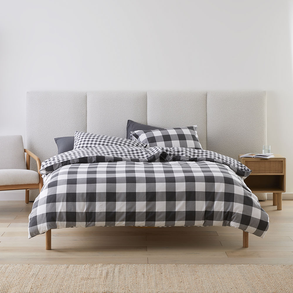 Flannelette Printed Charcoal Check Quilt Cover Set | Adairs