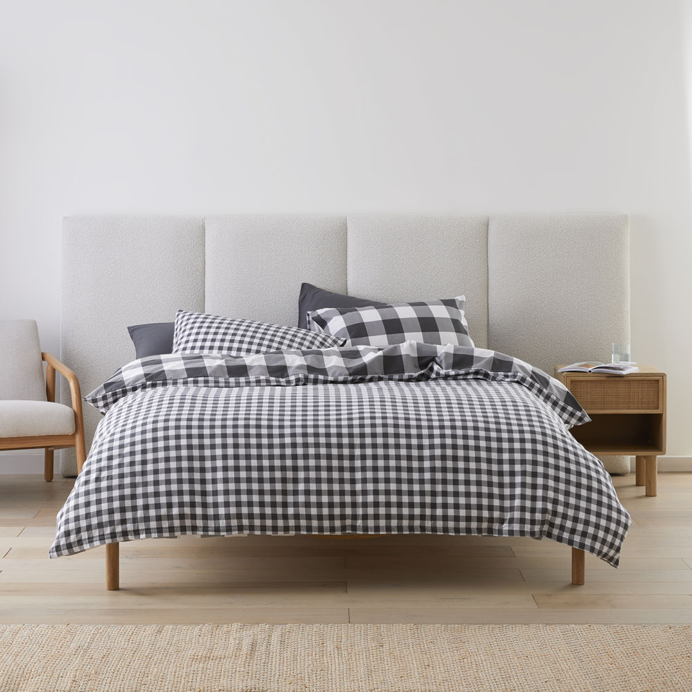 Flannelette Printed Charcoal Check Quilt Cover Set | Adairs
