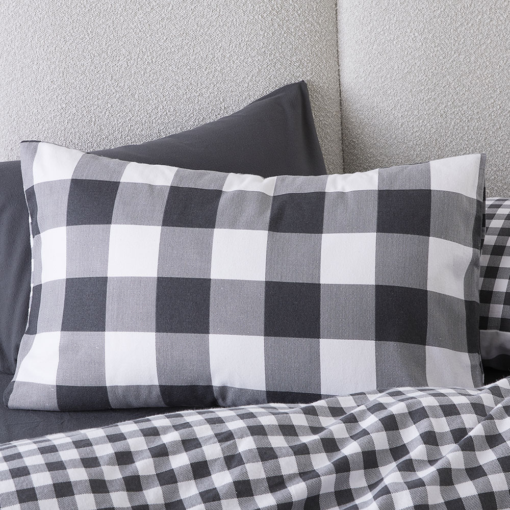 Flannelette Printed Charcoal Check Quilt Cover Set | Adairs