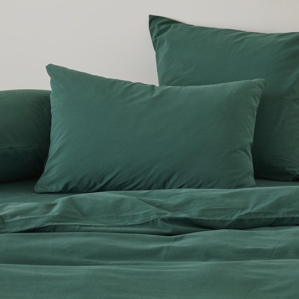 Stonewashed Cotton Evergreen Quilt Cover Separates | Adairs