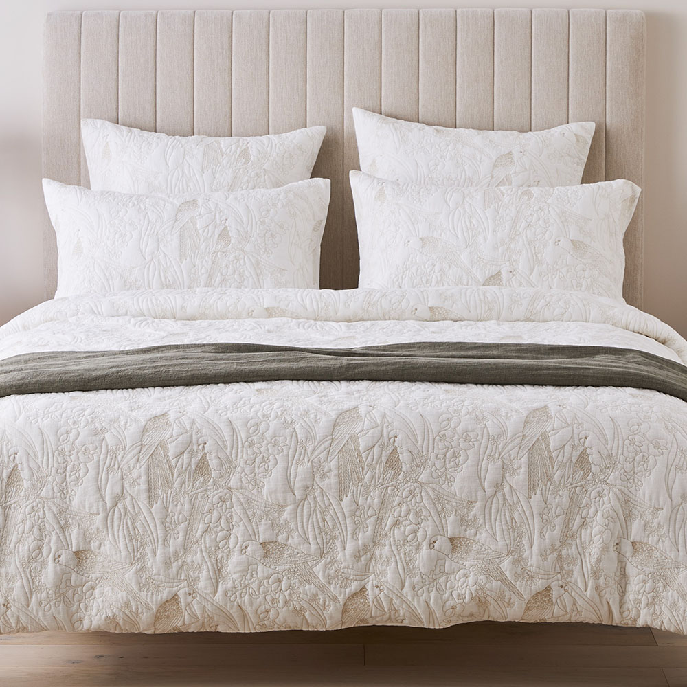 Lorikeet Natural Quilted Quilt Cover Separates | Adairs