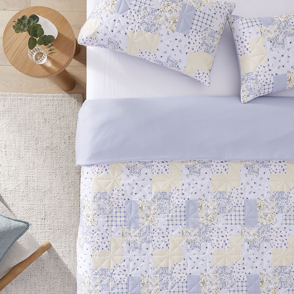 Esther Blue Quilted Quilt Cover Set | Adairs