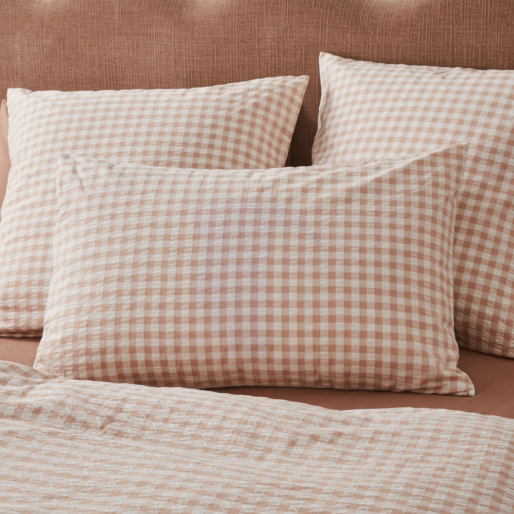 Talia Pink Sand Check Quilt Cover Set + Separates | Adairs