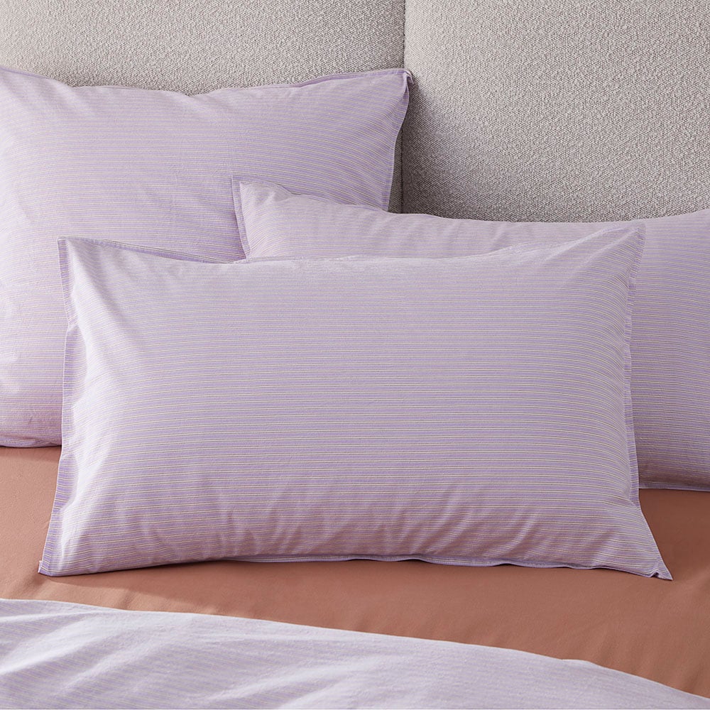 Stonewashed Cotton Printed Lilac Stripe Quilt Cover Separates | Adairs