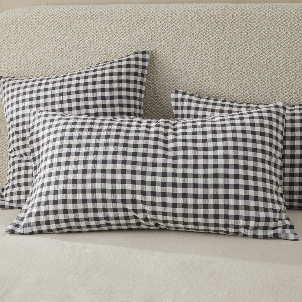 Talia Charcoal Check Pillowcases | Adairs