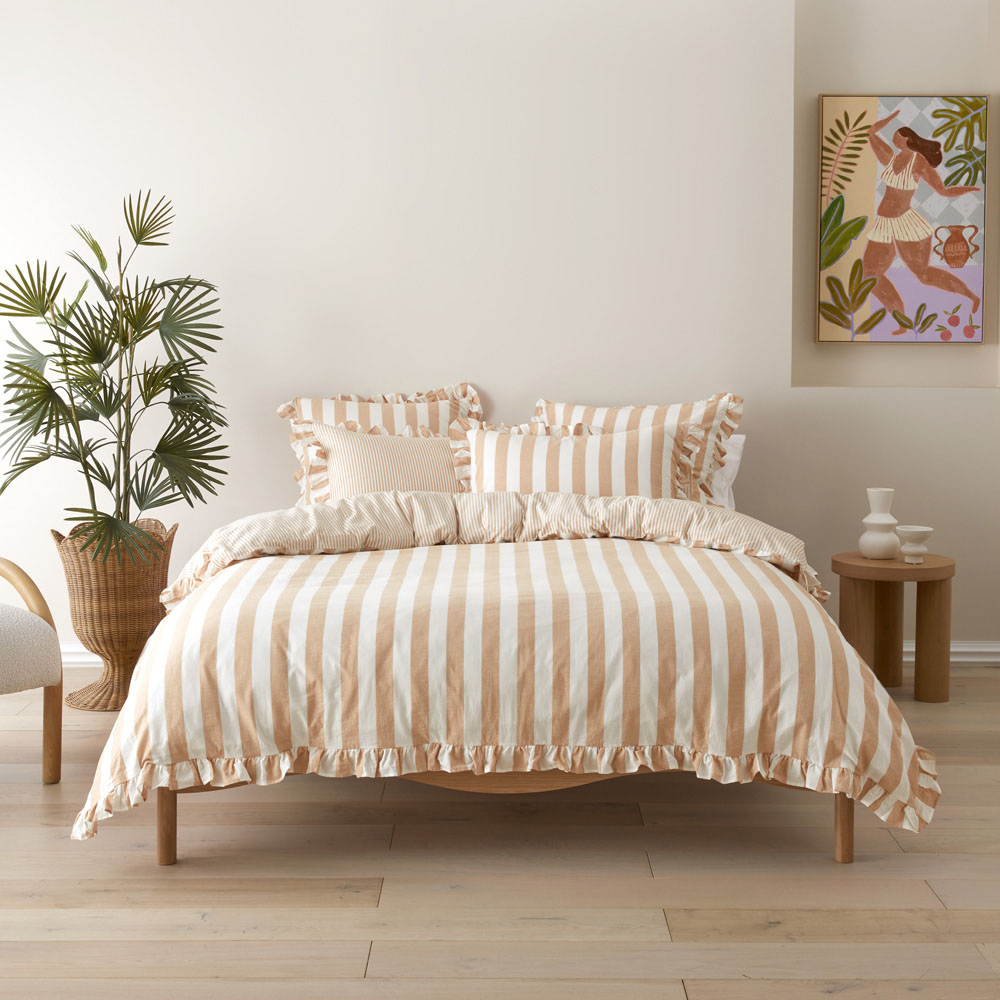Biscuit Stripe Ruffle Quilt Cover Set + Separates | Adairs