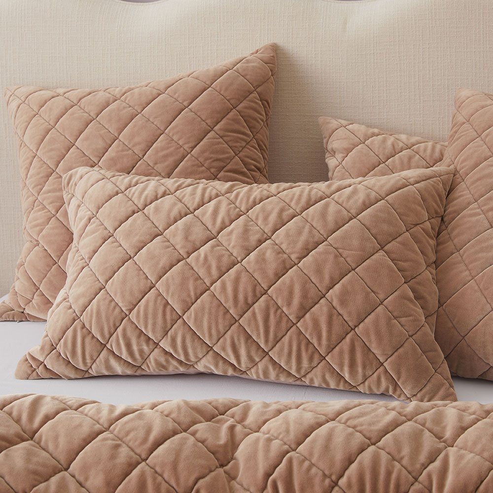 Sawyer Velvet Hazelnut Quilted Pillowcases | Adairs