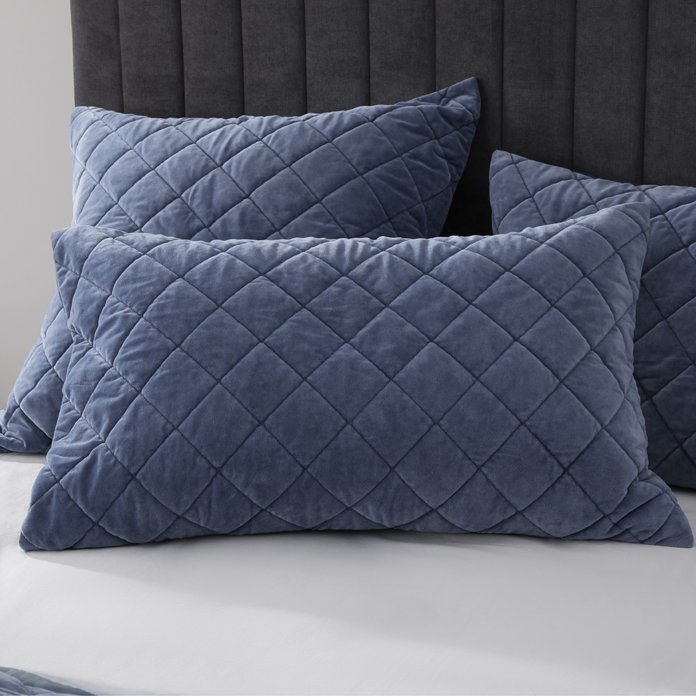 Sawyer Velvet Navy Quilted Pillowcases | Adairs