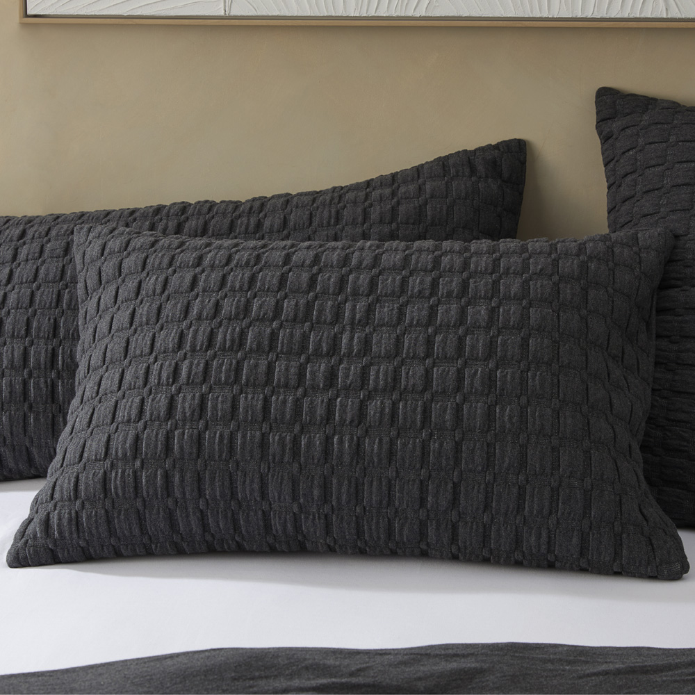 Austin Black Marle Jersey Quilted Pillowcases | Adairs