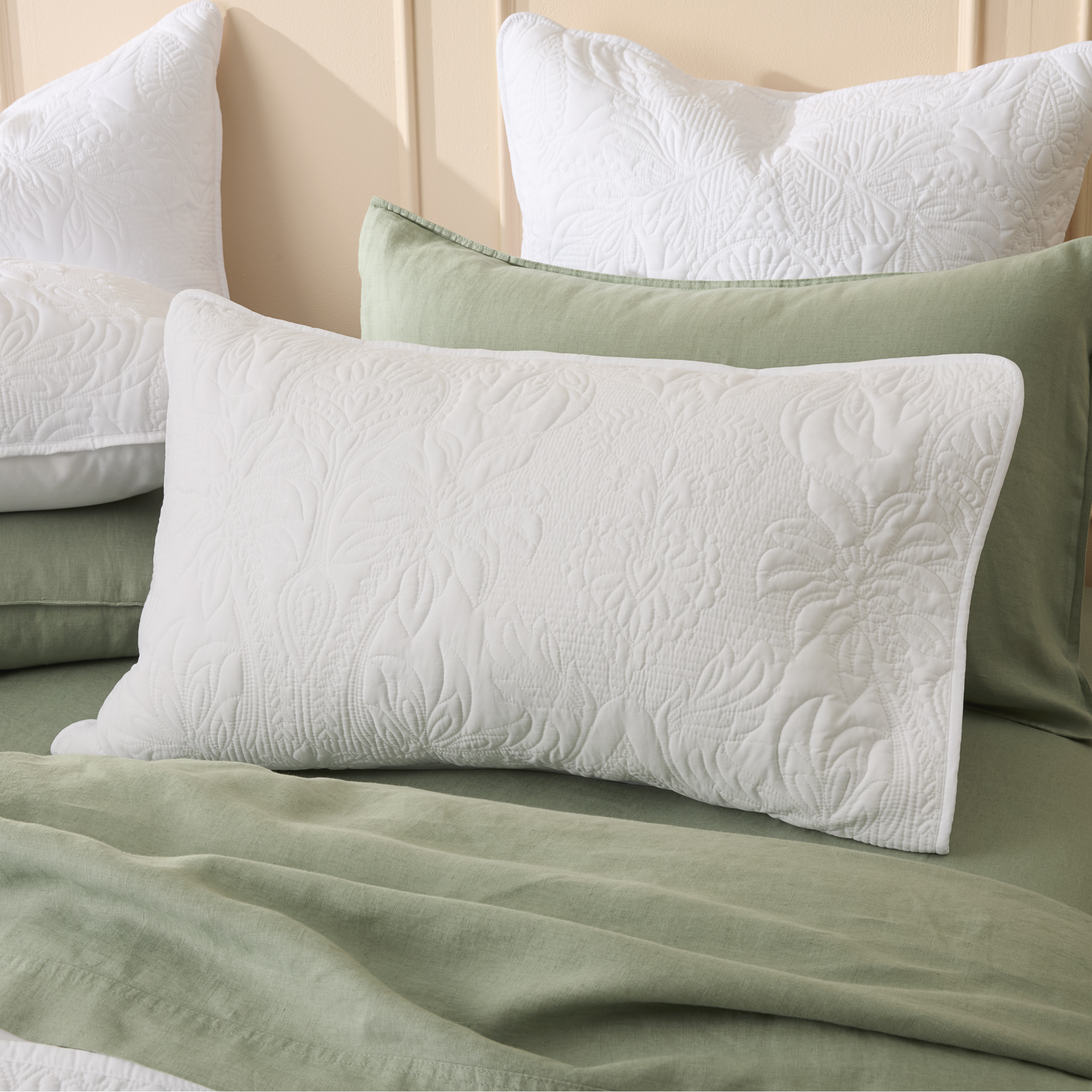 Belle White Quilted Pillowcases | Adairs