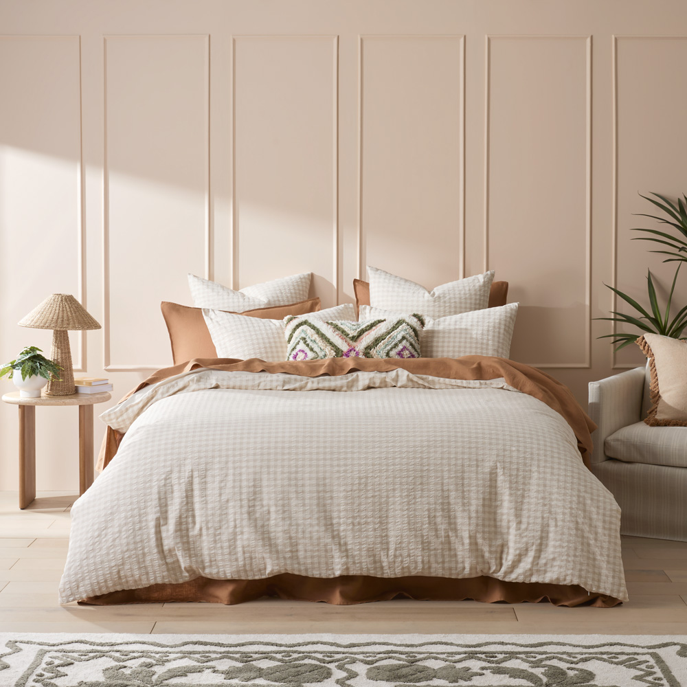 Talia Check Sand Quilt Cover Set + Separates | Adairs