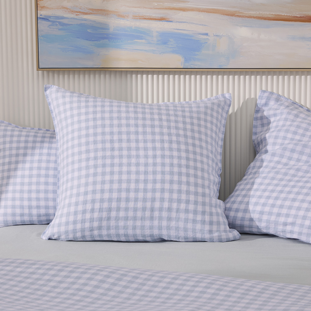 Vintage Washed Linen Dusty Blue Check Pillowcases | Adairs