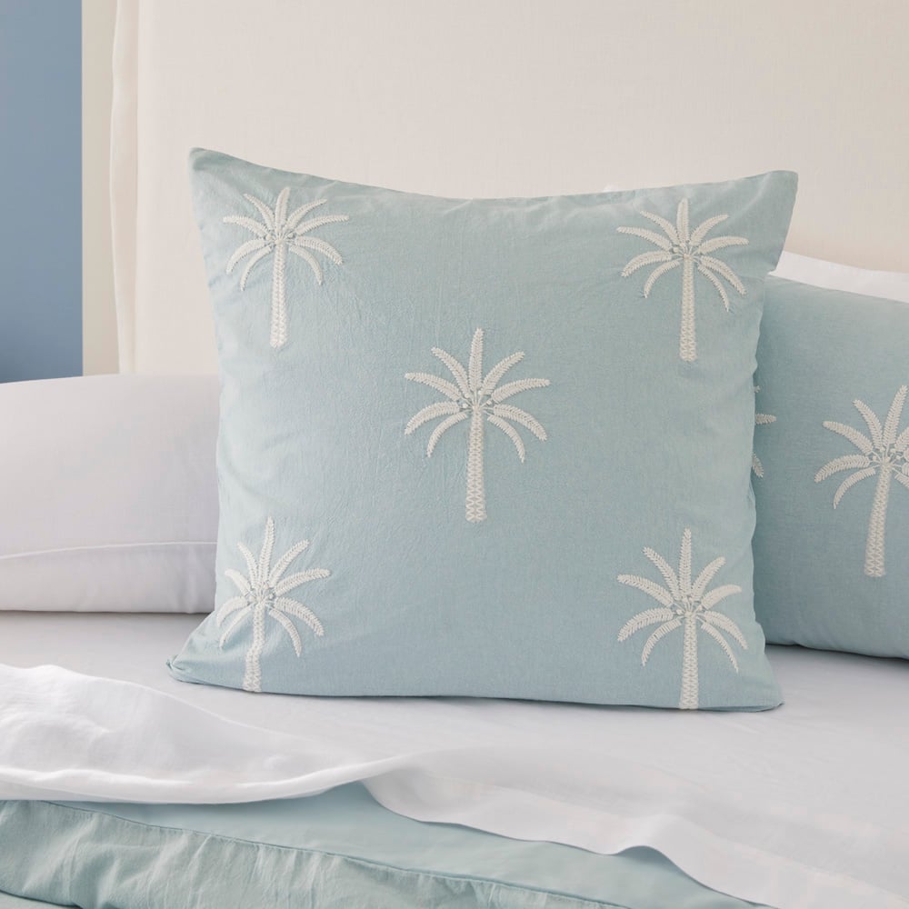 Byron Palm Blue Embroidered Pillowcases | Adairs
