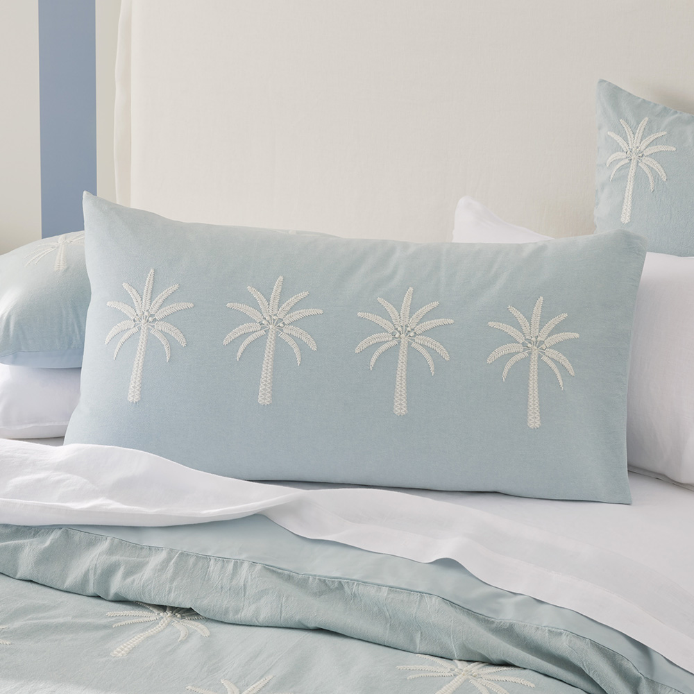 Byron Palm Blue Embroidered Pillowcases | Adairs