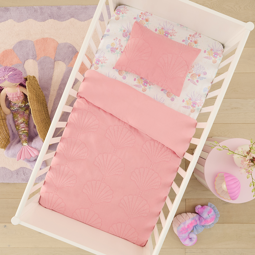 Adairs Kids - Shell Coral Cot Quilted Quilt Cover Set | Adairs