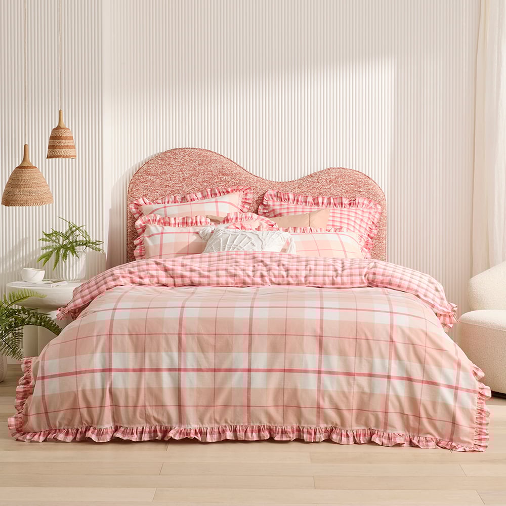 Tillie Check Pink Ruffle Quilt Cover Set + Separates | Adairs