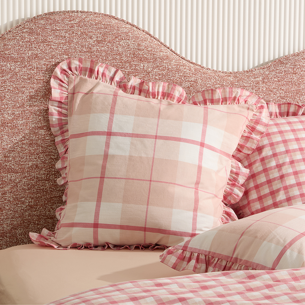 Tillie Check Pink Ruffle Pillowcases | Adairs