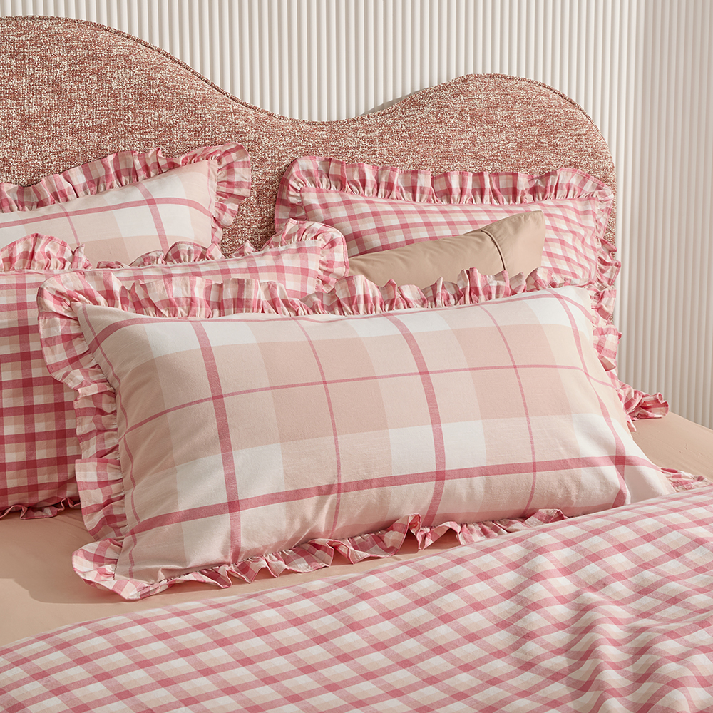 Tillie Check Pink Ruffle Quilt Cover Set + Separates | Adairs
