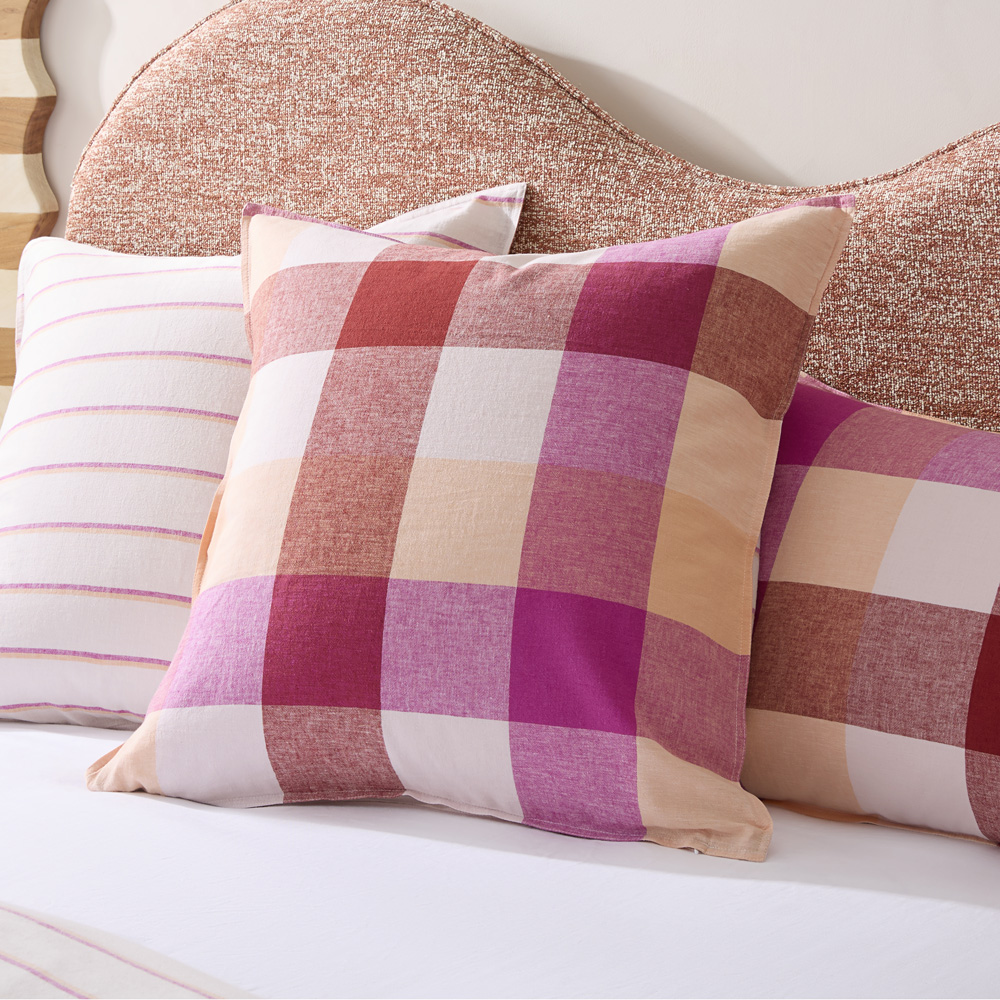 Vintage Washed Linen Cotton Magenta Fiesta Check Pillowcases | Adairs