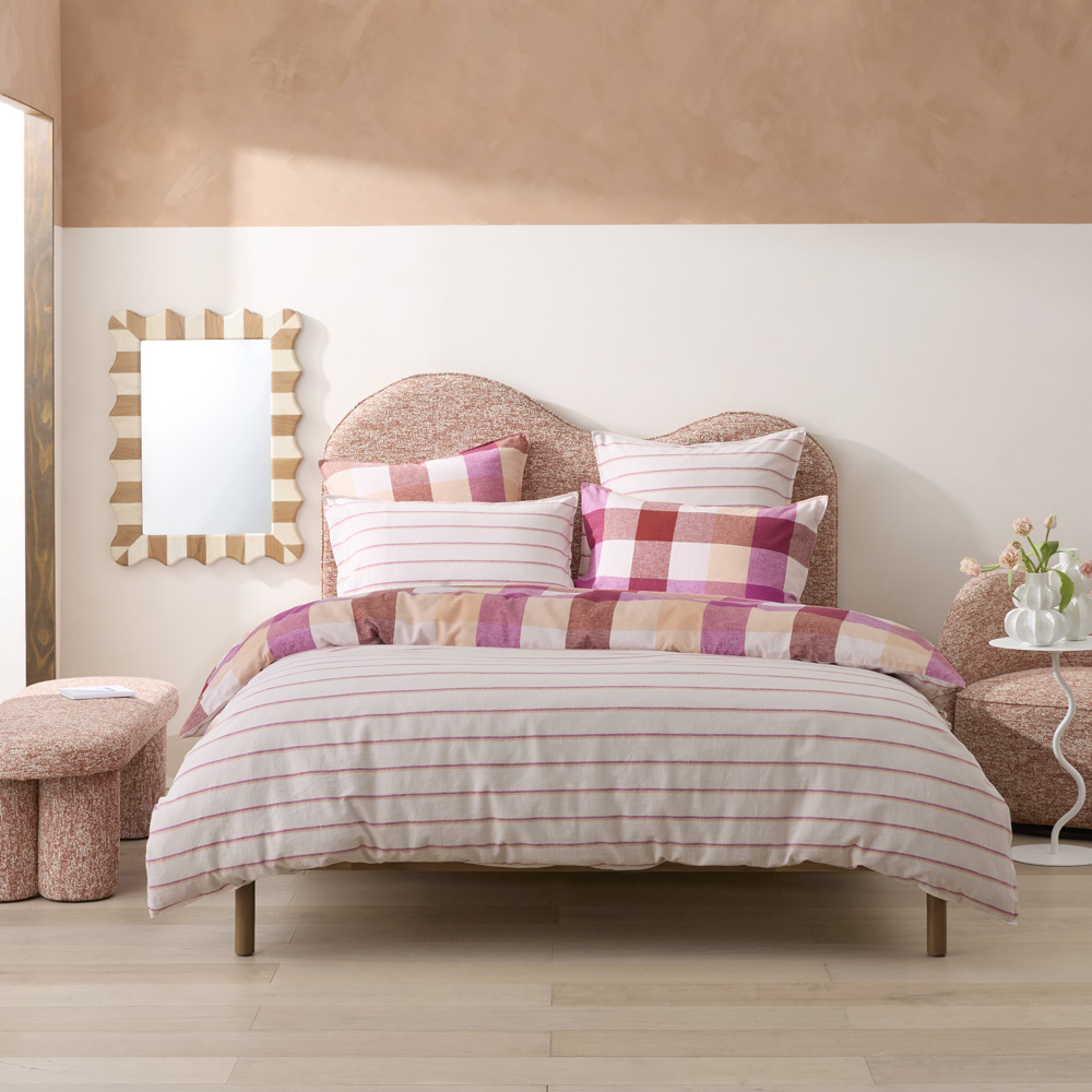 Vintage Washed Linen Cotton Magenta Fiesta Check Quilt Cover Set ...