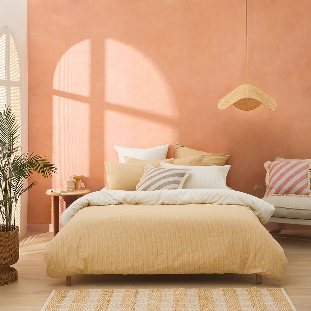 Vintage Washed Linen Cotton Mustard Stripe Quilt Cover Set + Separates ...