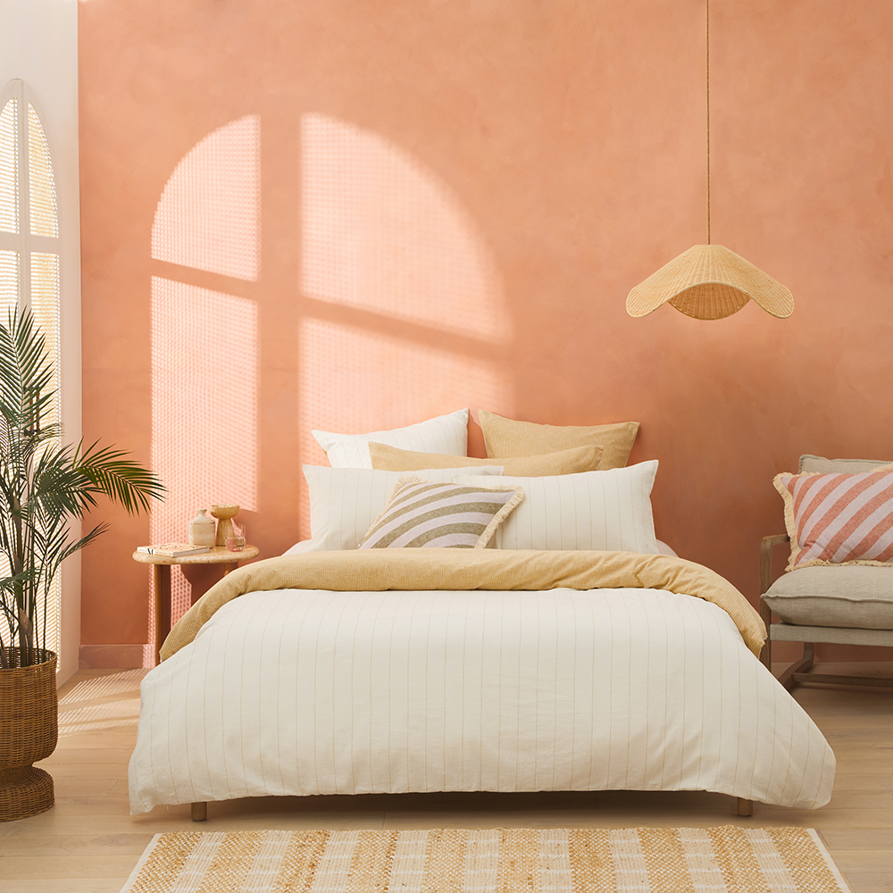 Vintage Washed Linen Cotton Mustard Stripe Quilt Cover Set + Separates ...