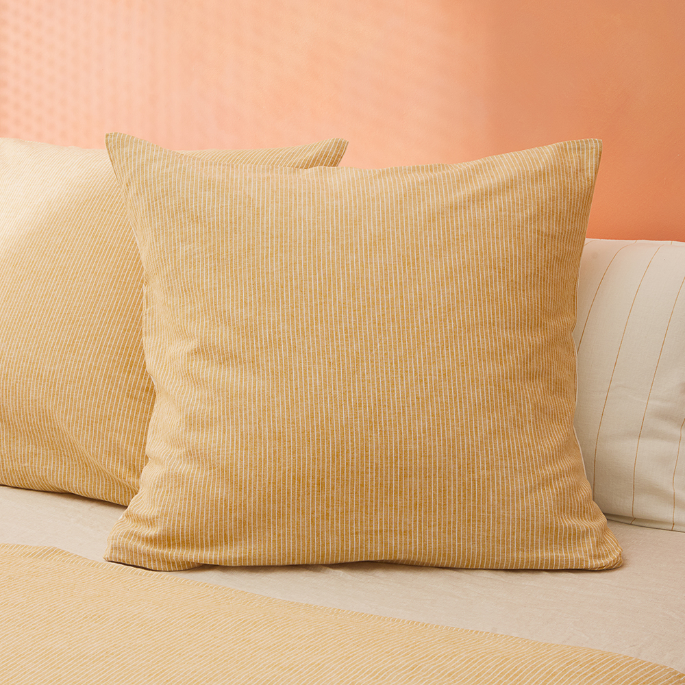 Vintage Washed Linen Cotton Mustard Stripe Pillowcases | Adairs