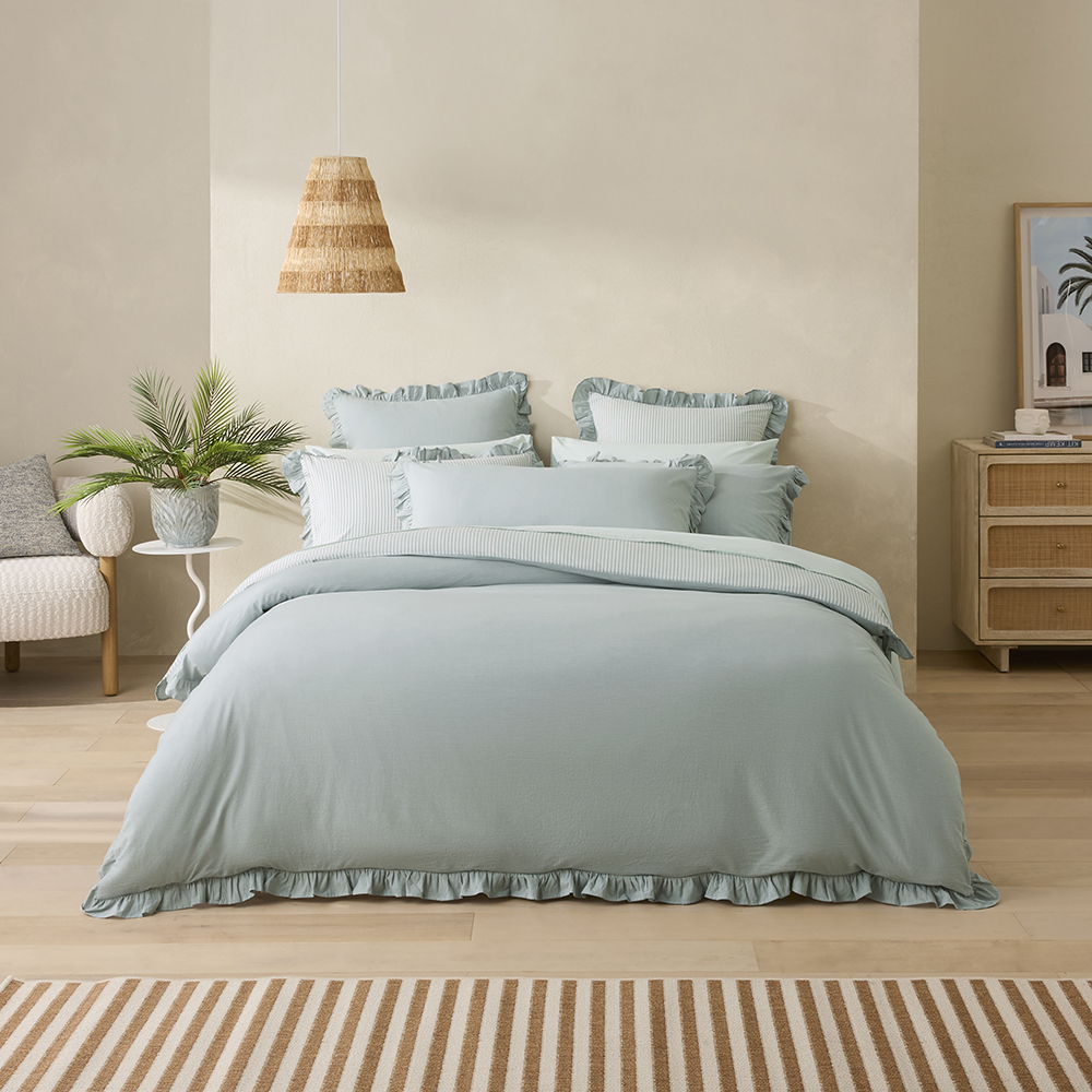Ruffle Dusty Blue Quilt Cover Set + Separates | Adairs