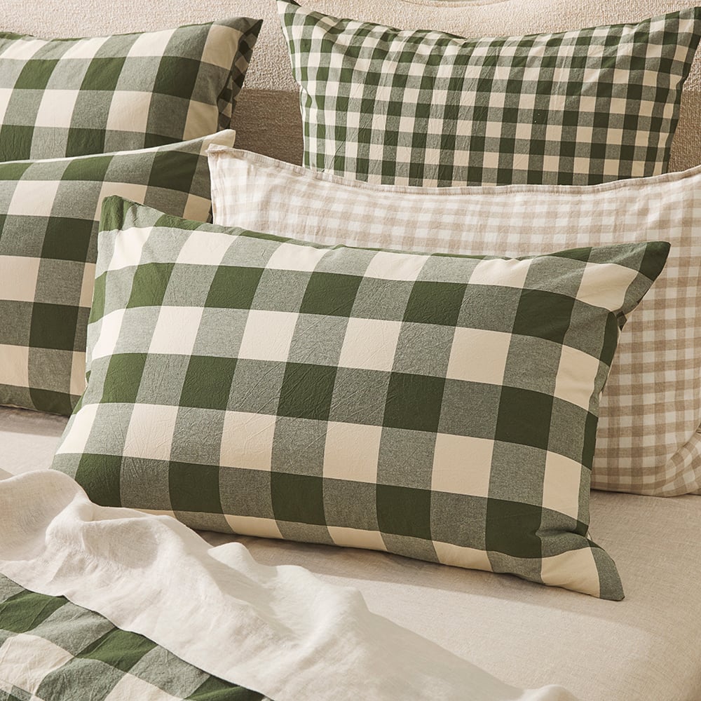 Stonewashed Cotton Basil Gingham Pillowcases | Adairs