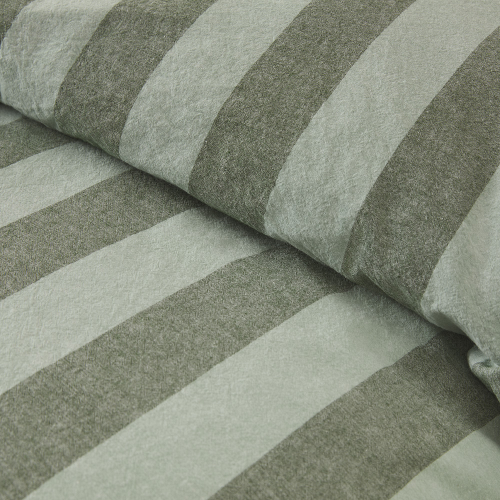 Stonewashed Cotton Green Block Stripe Quilt Cover Separates | Adairs