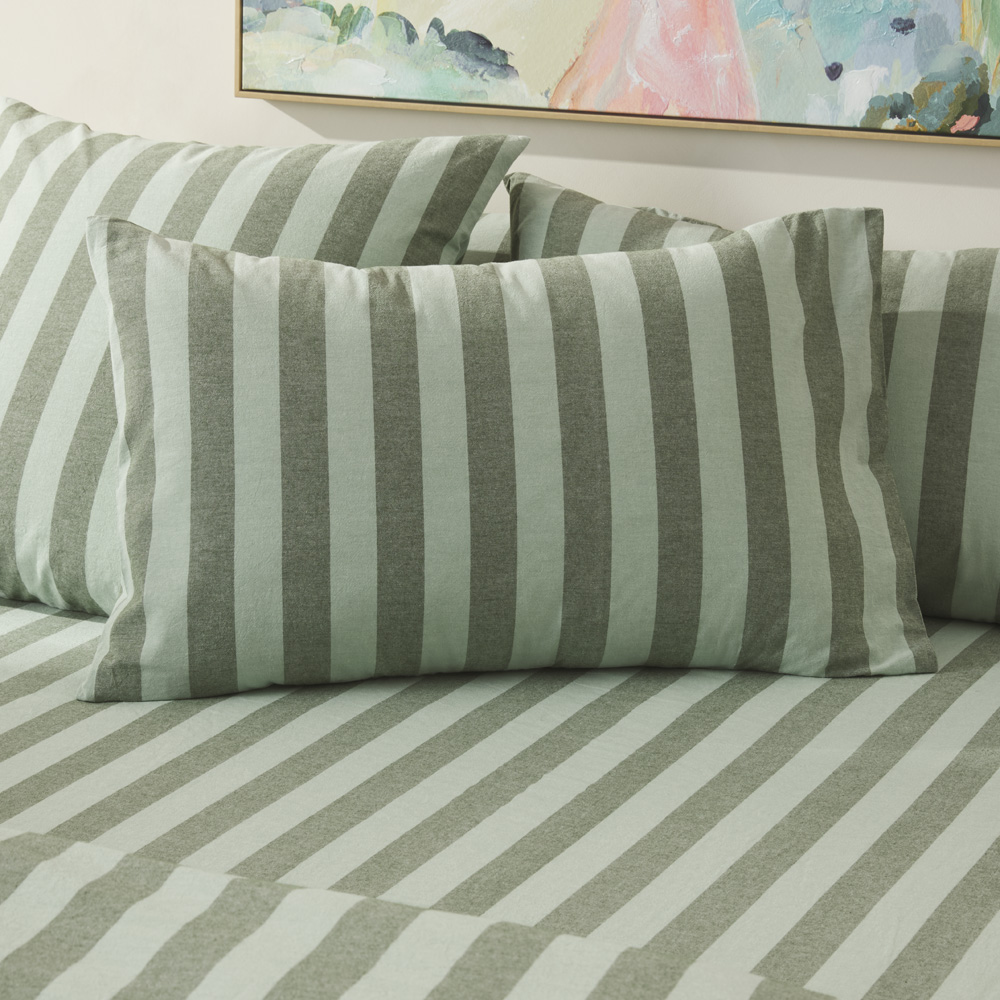 Stonewashed Cotton Green Block Stripe Pillowcases | Adairs