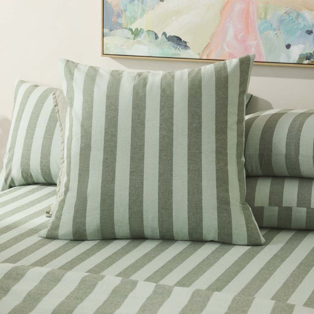 Stonewashed Cotton Green Block Stripe Quilt Cover Separates | Adairs