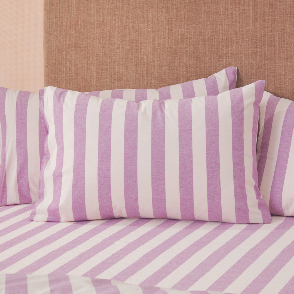 Stonewashed Cotton Berry Block Stripe Pillowcases | Adairs