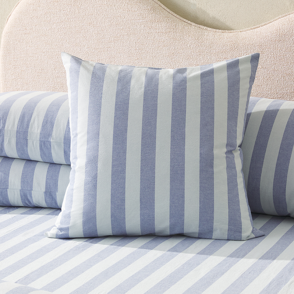 Stonewashed Cotton Blue Block Stripe Pillowcases | Adairs