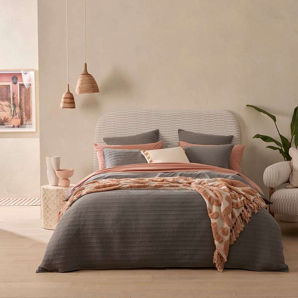 Ashton Coal Stonewashed Quilted Quilt Cover Separates | Adairs