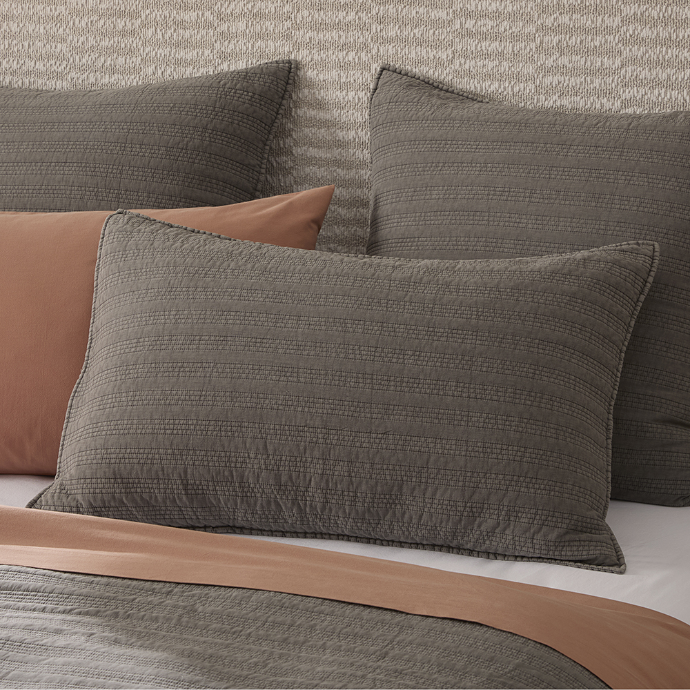 Ashton Coal Stonewashed Quilted Quilt Cover Separates | Adairs