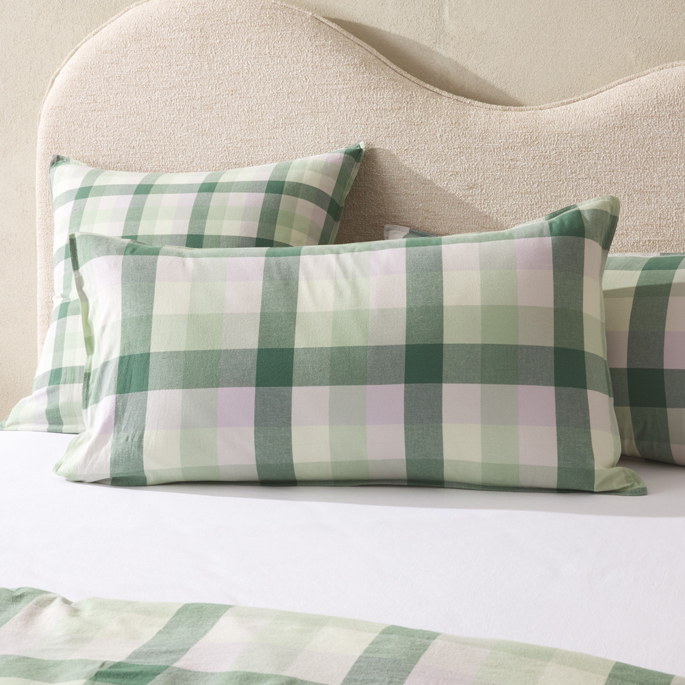 Yarn Dye Green Check Pillowcases | Adairs