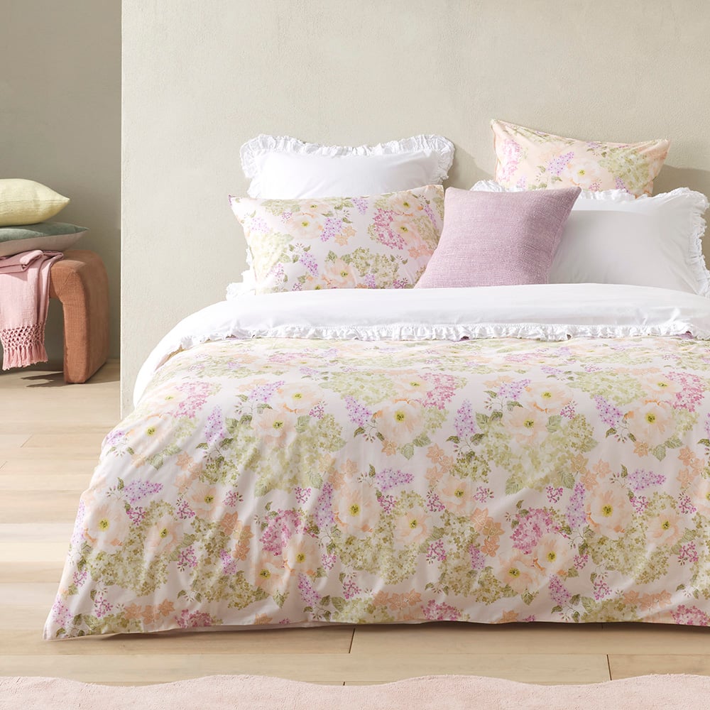 Genevieve Floral Pale Peach Quilt Cover Set + Separates | Adairs