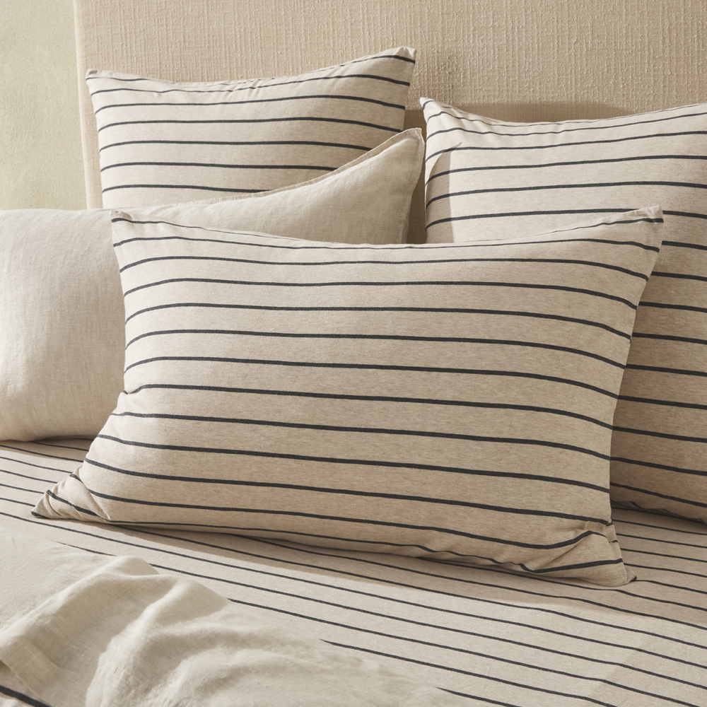 Ultra Soft Jersey Natural & Black Marble Stripe Pillowcases | Adairs