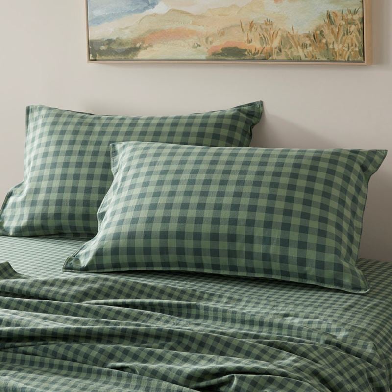 Stonewashed Cotton Gumleaf Gingham Sheet Set Adairs