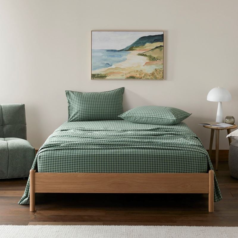 Stonewashed Cotton Gumleaf Gingham Sheet Set Adairs