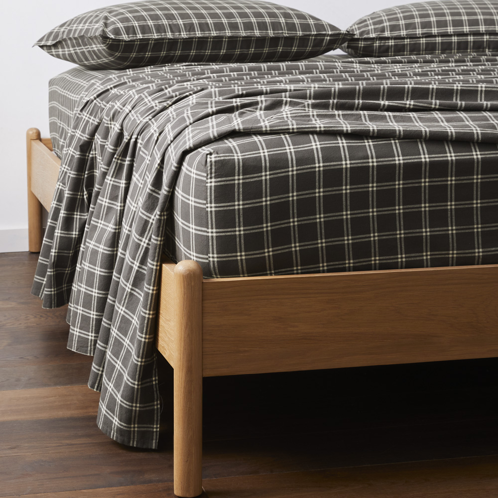 Stonewashed Cotton Charcoal Grid Sheet Set | Adairs