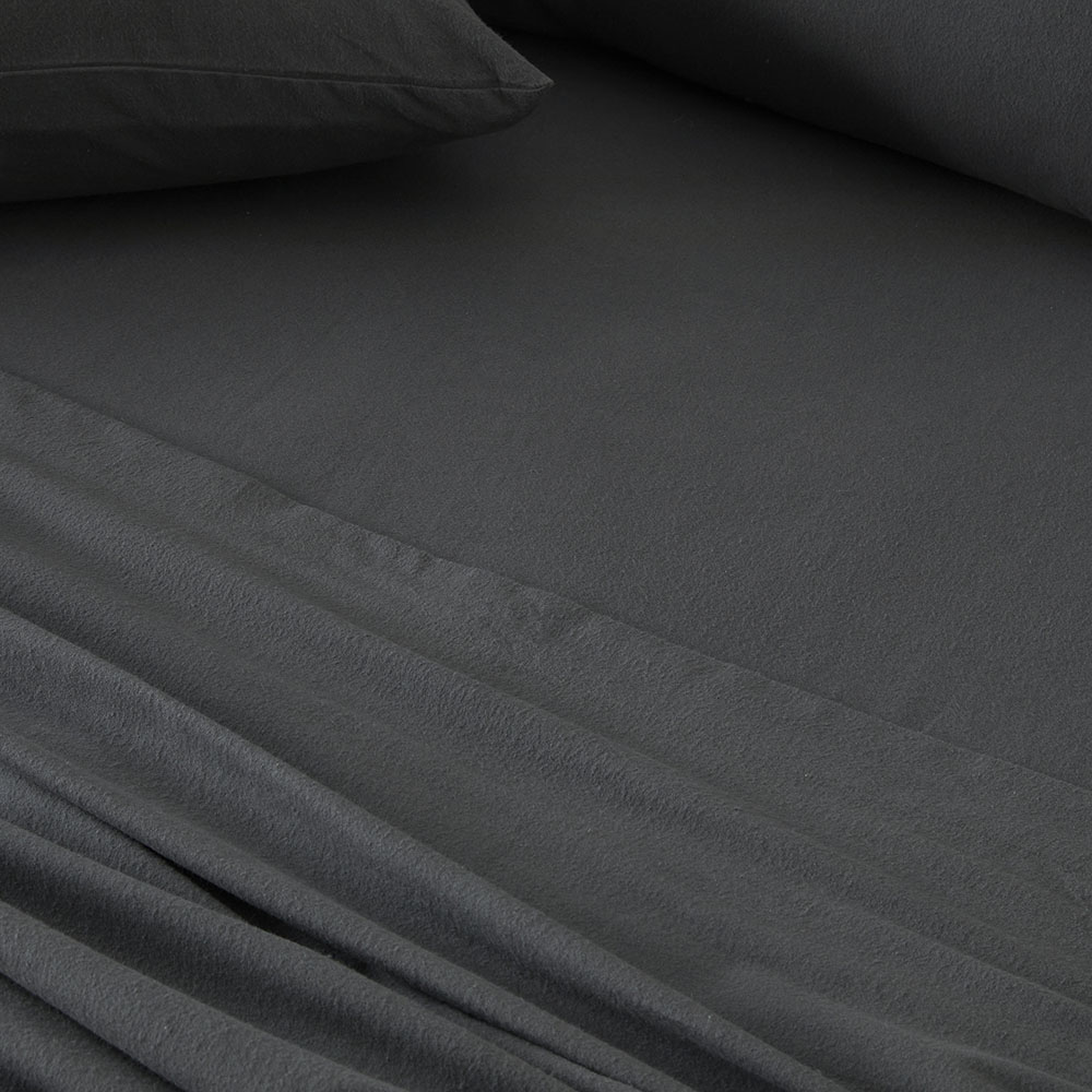 Flannelette Charcoal Plain Dye Sheet Set | Adairs