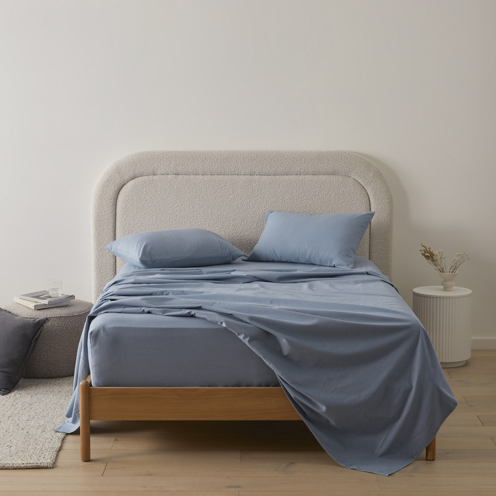 Flannelette Steel Blue Plain Dye Sheet Set | Adairs
