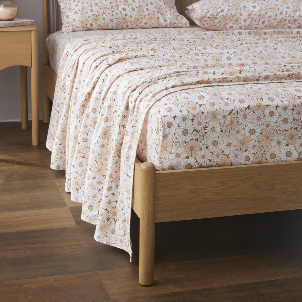 Flannelette Printed Daisy Fields Pink Fitted Sheet Separates | Adairs
