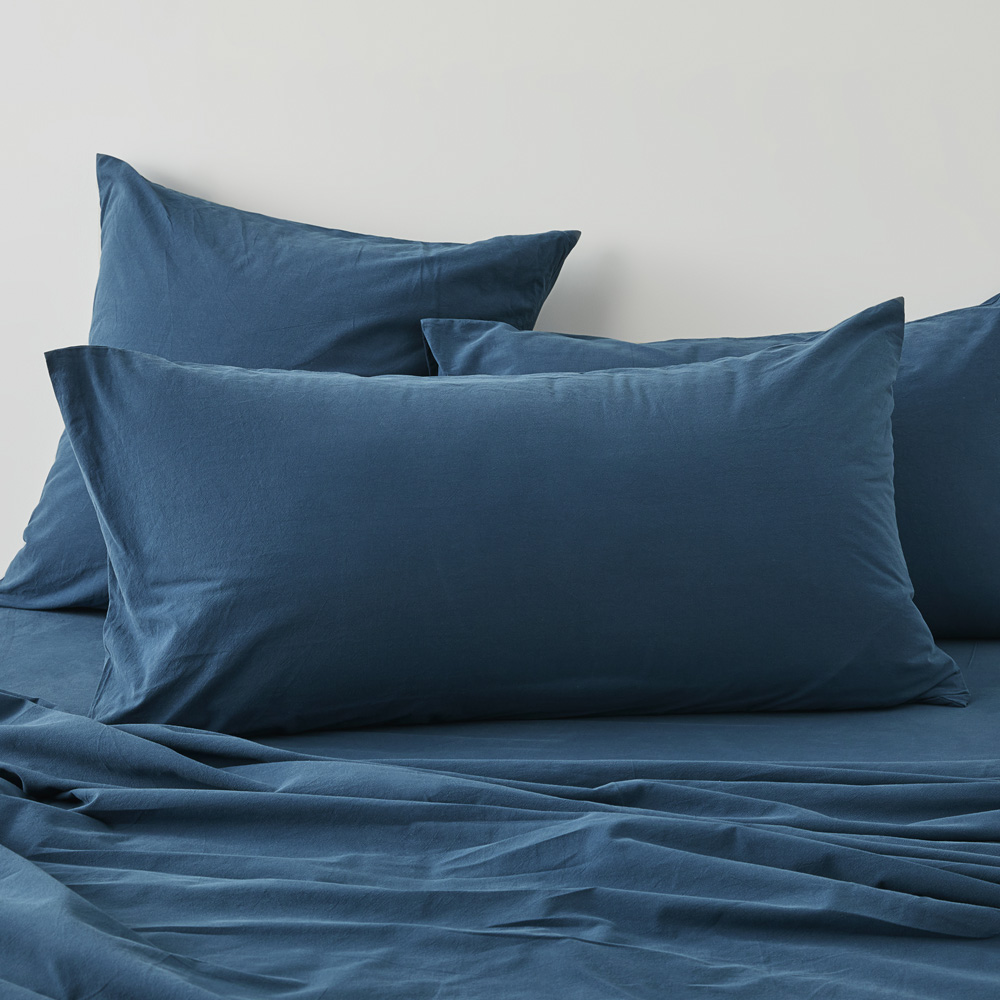 Stonewashed Cotton Petrol Blue Sheet Separates | Adairs